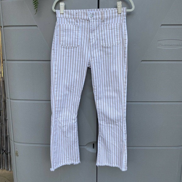 LOFT | Jeans | Loft High Waist Flare Cropped Striped Jeans Fringe Hem ...